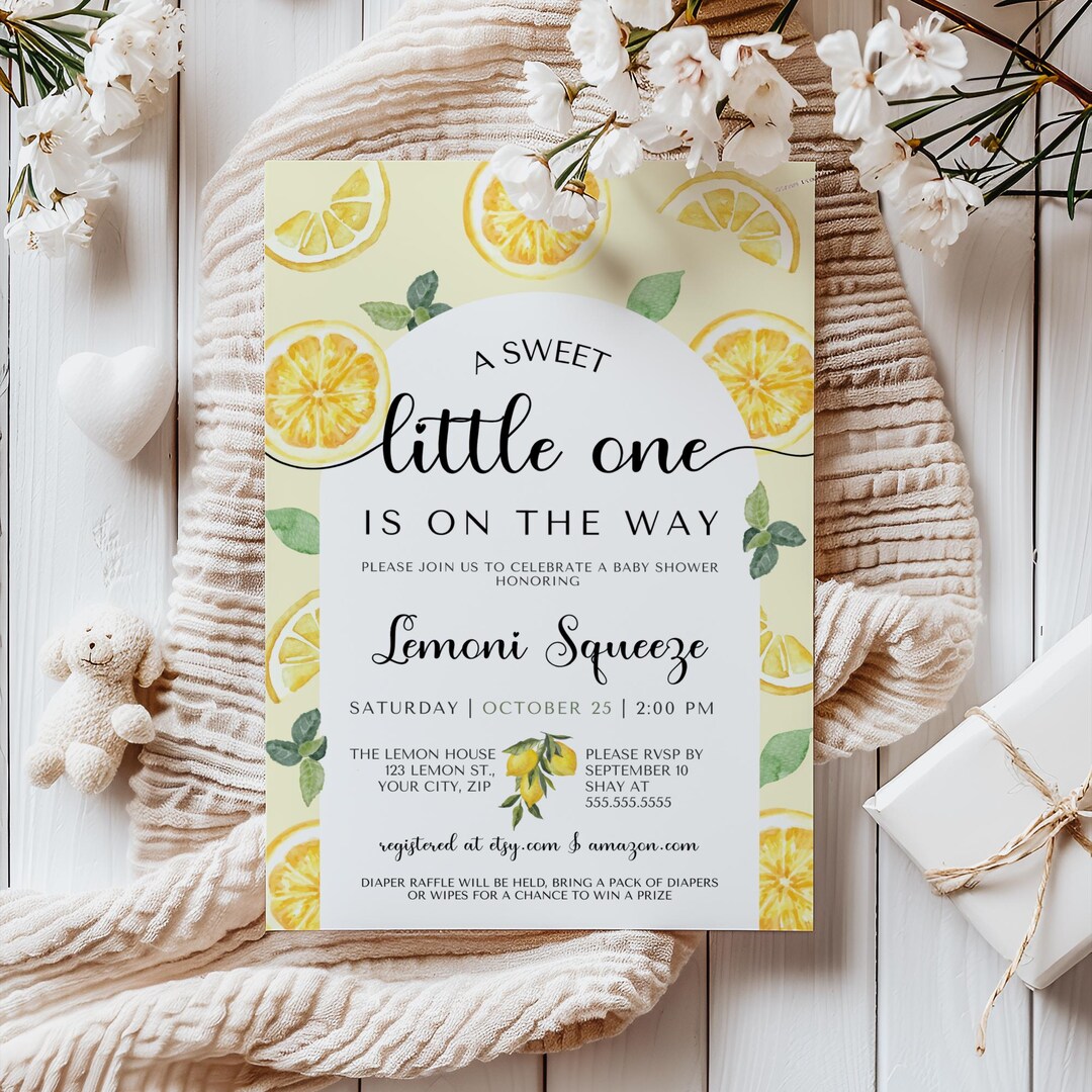 Editable A Sweet Little One is on the Way Invitation, Lemon Baby Shower ...
