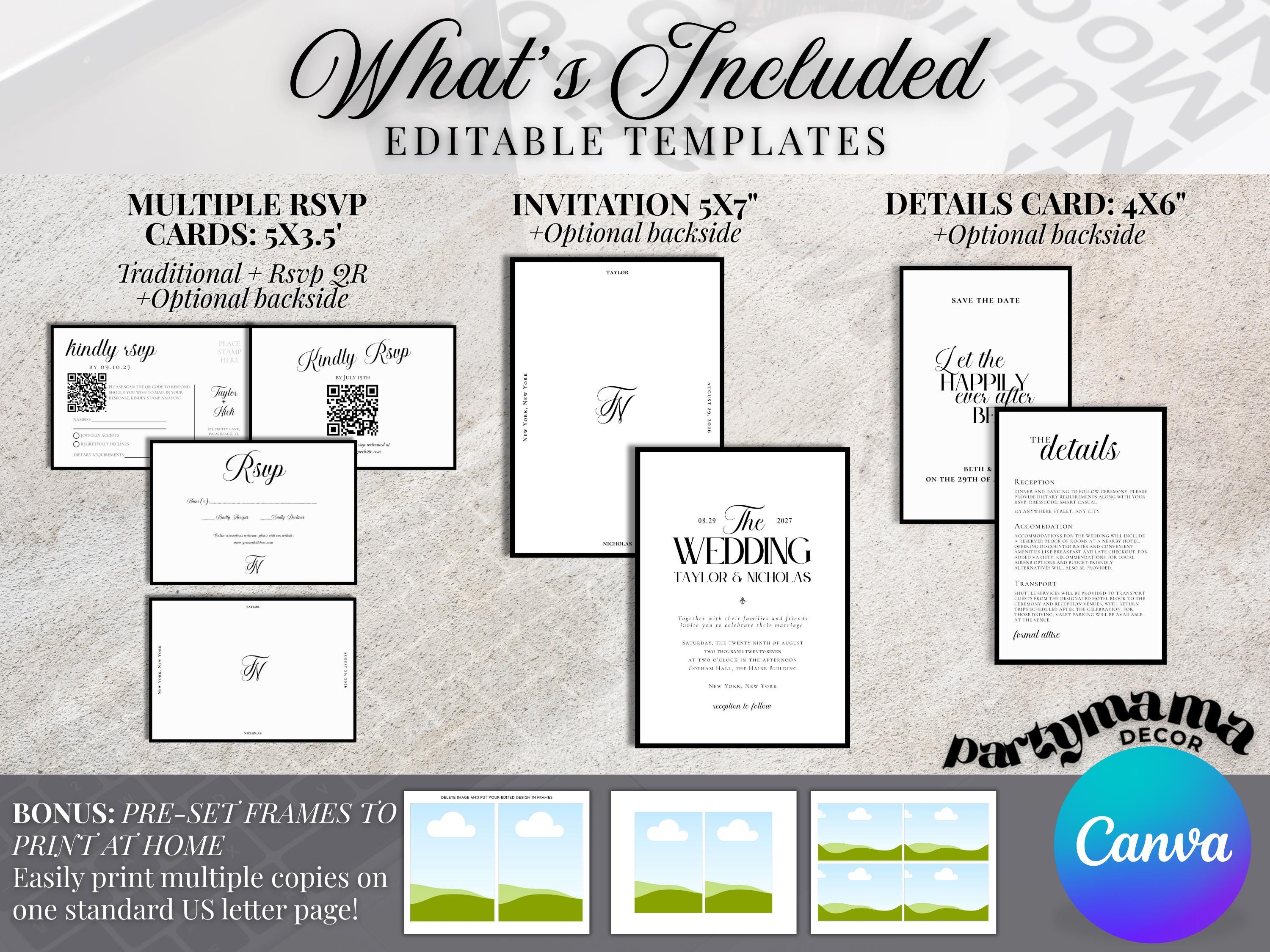 Classic Old Money Invitation Template Set for Wedding, Classy Black and ...