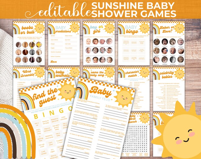 Editable Sun Baby Shower Games Bundle, Here Comes the Sun Baby Shower ...