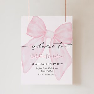 Pink Bow Graduation Welcome Sign, Coquette Party Poster (editable Canva ...