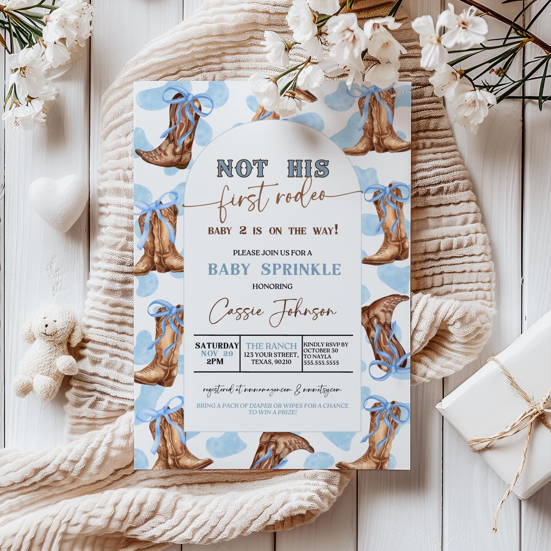 Not His First Rodeo Baby Sprinkle Invitation, Western Boy Invitation ...