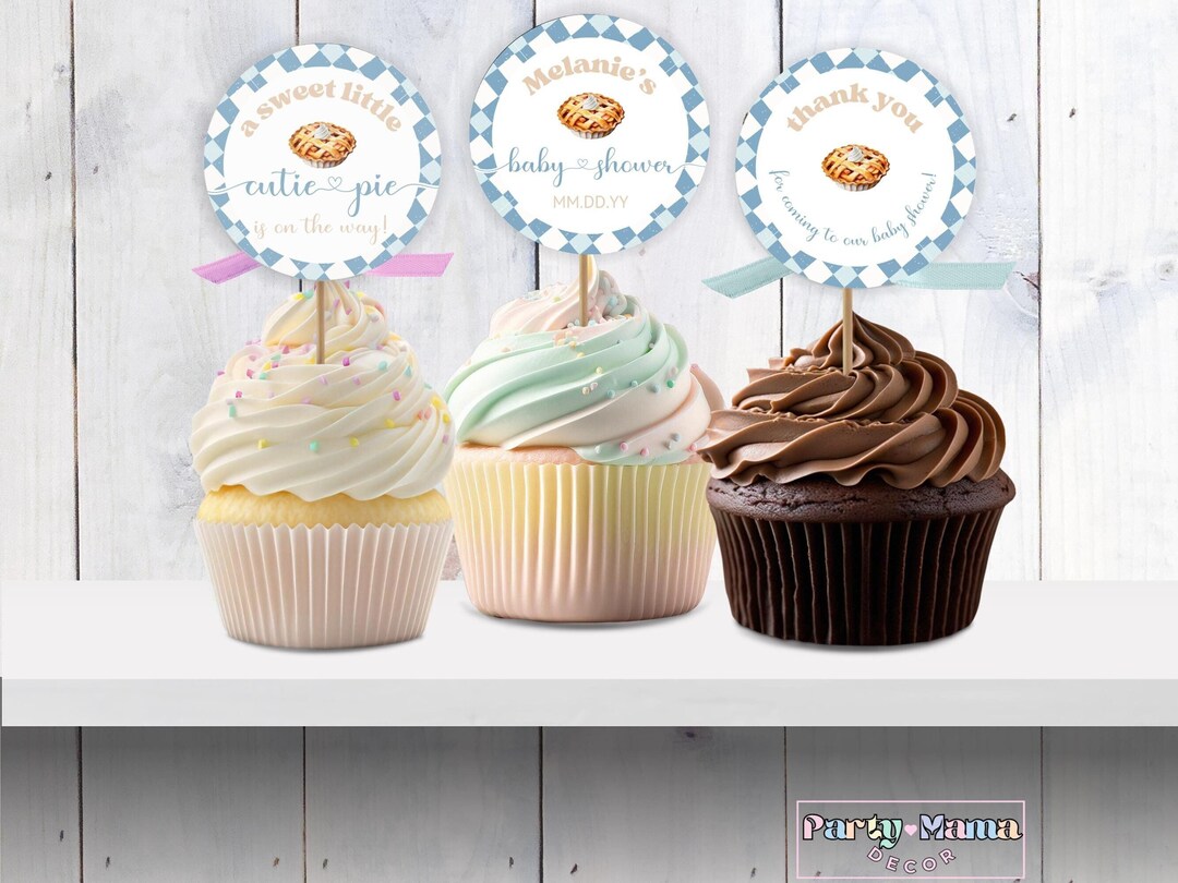 Blue Cutie Pie Cupcake Topper Template, Editable Blue Gingham Cupcake ...
