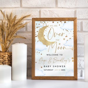 Blue Over the Moon Welcome Sign Template, Editable Blue Clouds Baby ...