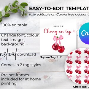 Cherry on Top Thank You Tag Template, Editable Cherries Party Favor for ...