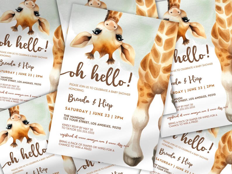 Giraffe Baby Shower Invitation, Editable Oh Hello Baby Shower ...