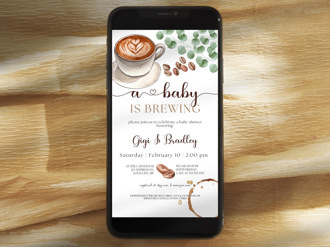 Coffee Bean Baby Shower E-invite, Editable A Baby is Brewing Coffee ...