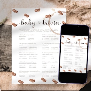 Coffee Trivia Baby Shower Game, Editable Coffee Themed Trivia Party ...