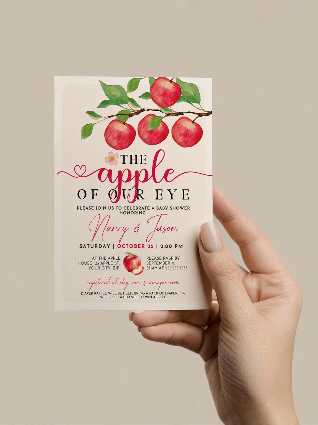 Editable Apple Baby Shower Invitation, Apple of Our Eye Invite Template ...