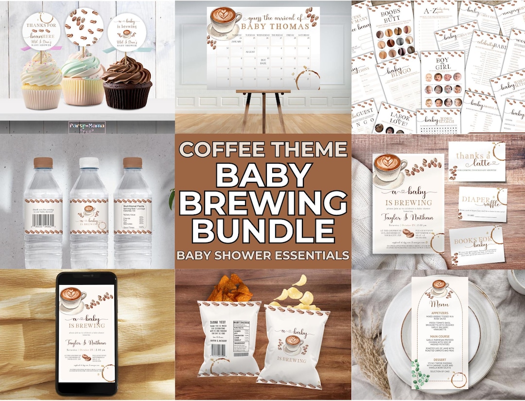 Editable Coffee Bean Baby Shower Bundle, A Baby is Brewing Coffee Baby ...