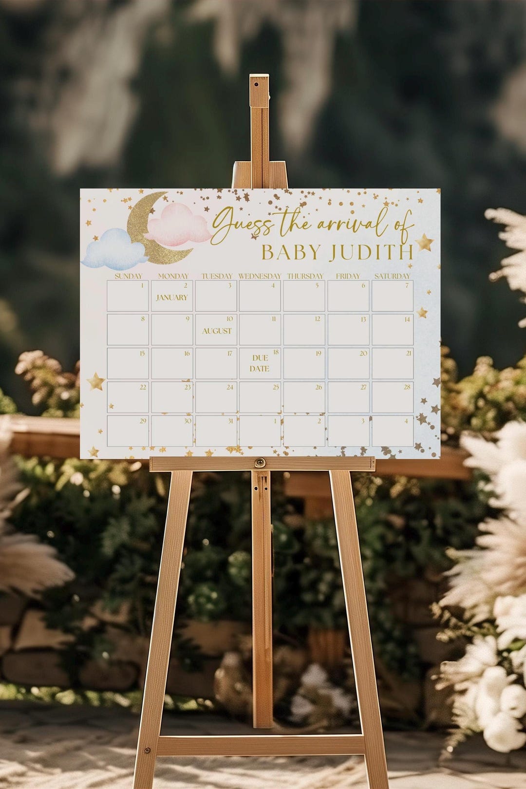 Baby Due Date Calendar Template, Twinkle Twinkle Little Star, Editable ...