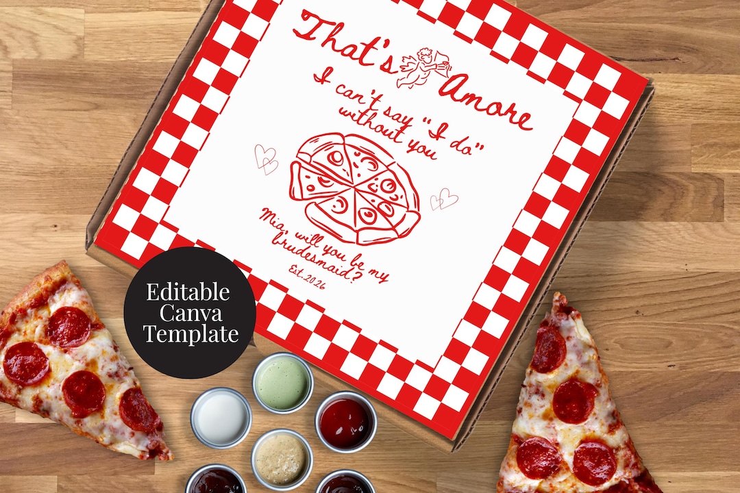 Bridesmaid Proposal Pizza Box Label, Editable Canva Template - Etsy