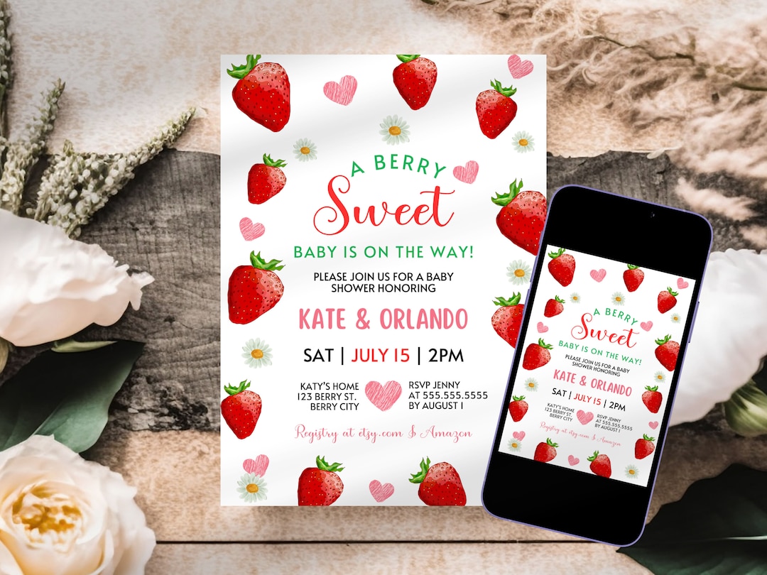 Strawberry Invitation Template, Editable Berry Sweet Invitation ...