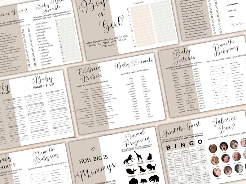 Editable Baby Shower Game Magazine, 18 Unique Games (digital Download ...
