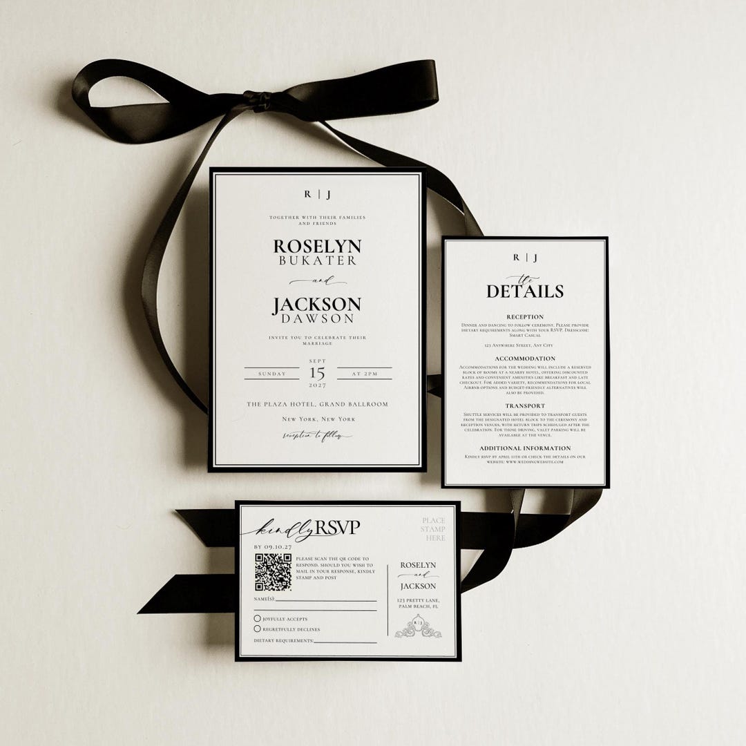 Editable Classic Old Money Wedding Invite Template Set, Qr Code, Canva ...