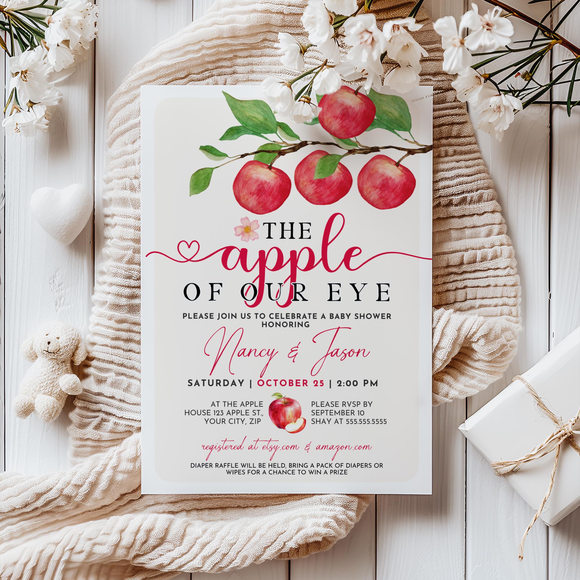 Apple of Our Eye Baby Shower Invitation, Autumn Theme (canva Template ...