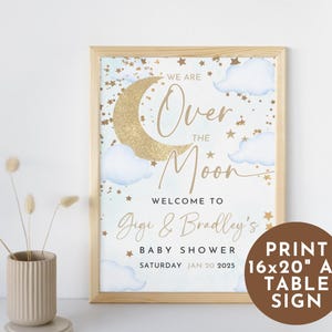 Blue Over the Moon Welcome Sign Template, Editable Blue Clouds Baby ...