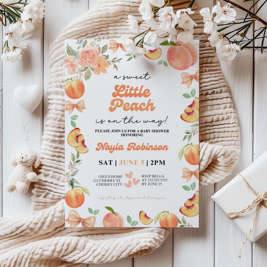 Peach Baby Shower Invitation Template, Editable Peachy Baby Sprinkle ...