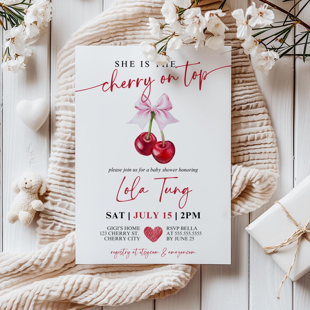 Editable Cherry Invitation for Baby Shower, Cherry on Top Invite ...