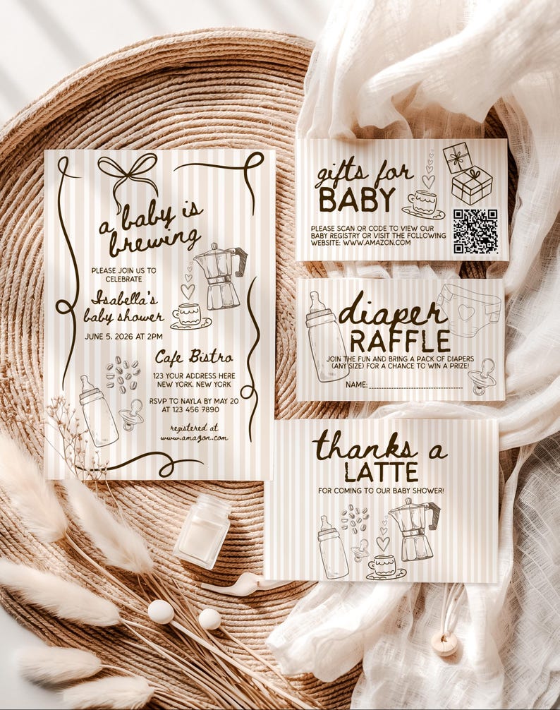Hand-drawn Coffee Baby Shower Template Bundle, Whimsical Cafe Theme ...