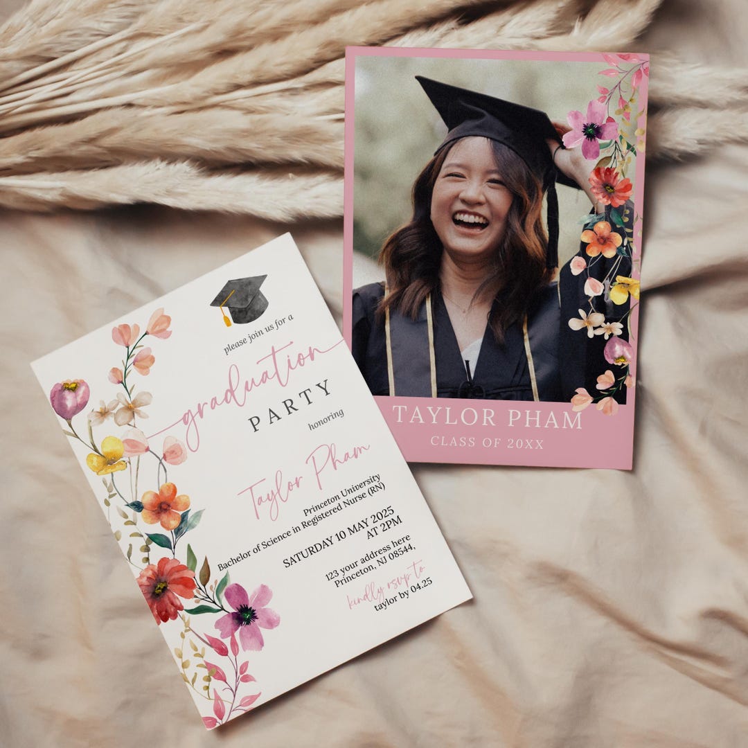 Wildflower Graduation Invitation Bundle, Graduation Party Templates ...
