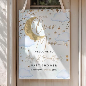 Blue Over the Moon Baby Shower Welcome Sign (digital Download) - Etsy