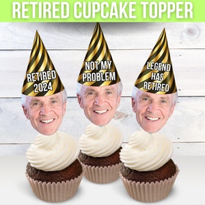 Retired Cupcake Topper, Retirement Party Decorations, Grandpa Face on ...