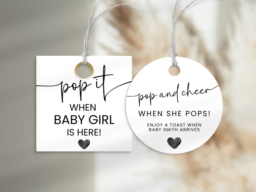 Editable Pop It When She Pops Bottle Tag, Baby Shower Champagne Games ...