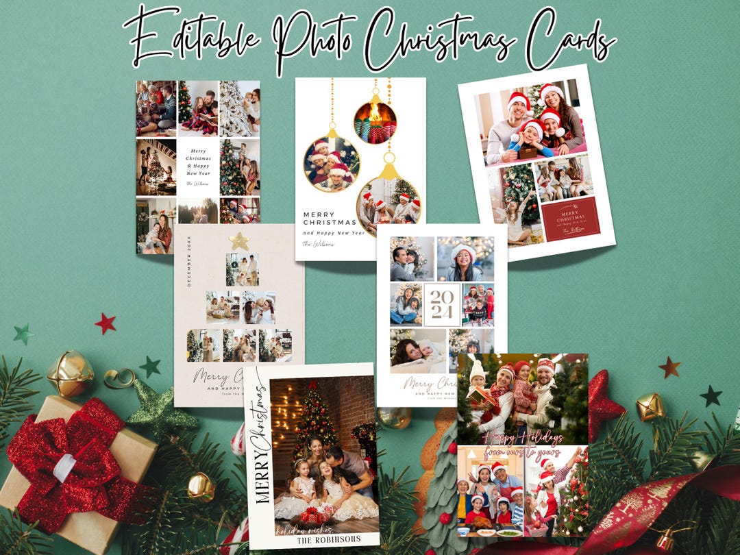 Photo Christmas Card Template, Editable Merry Christmas Card, Custom ...