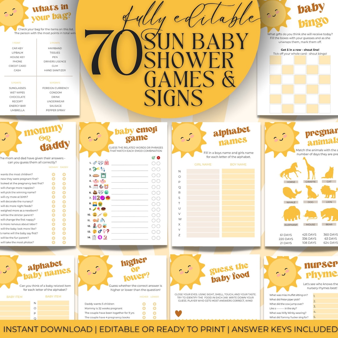 Editable Sun Baby Shower Games Bundle, Sunshine Baby Shower Games, Here ...