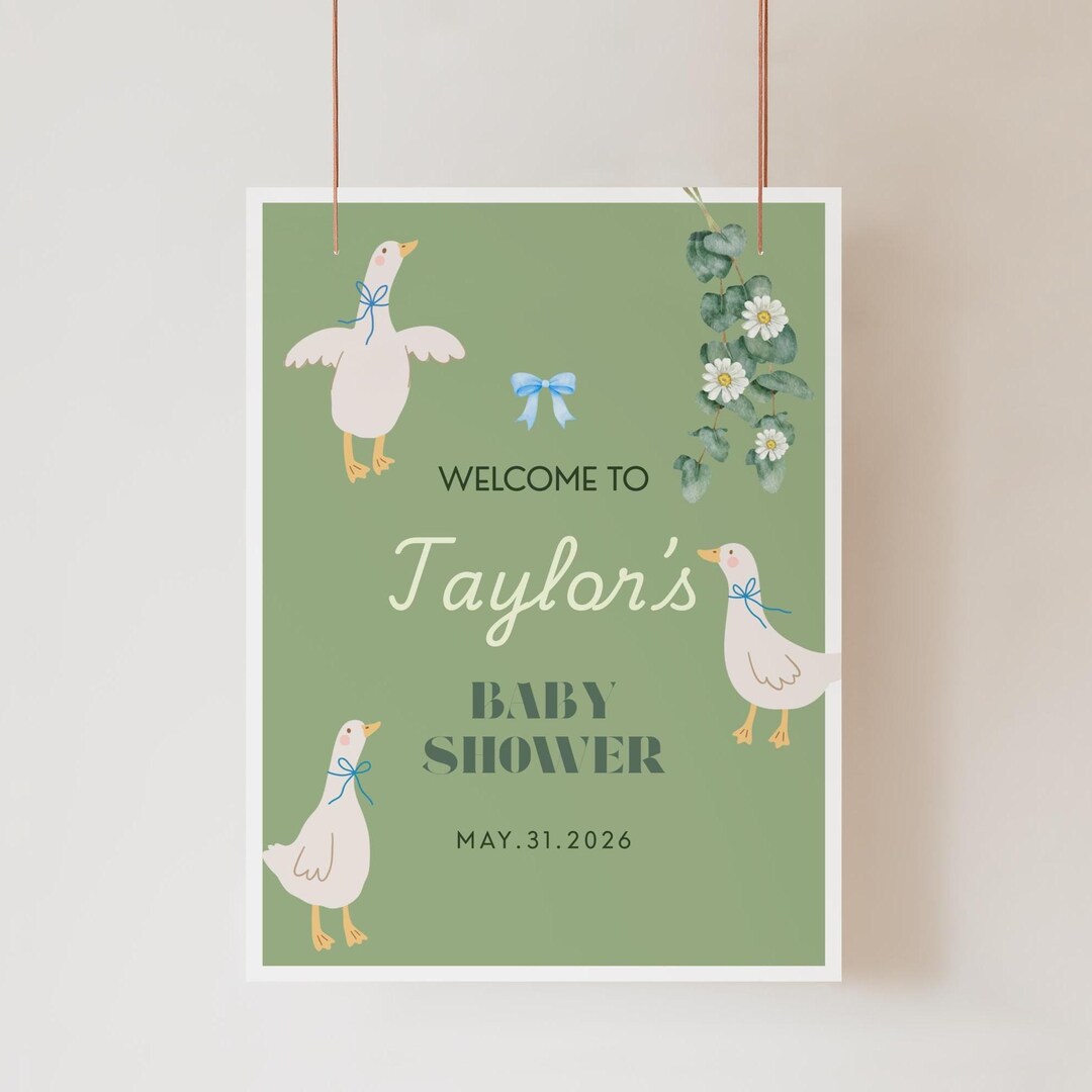 Silly Goose Welcome Sign for Baby Shower, Blue Bow and Geese Baby ...