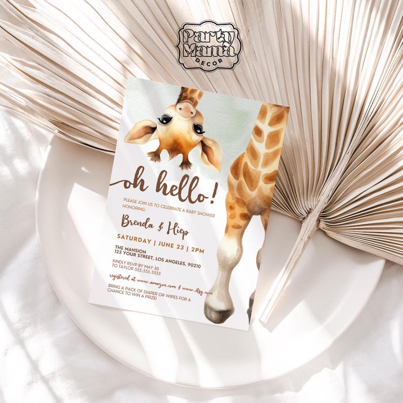 Giraffe Baby Shower Invitation, Editable Oh Hello Baby Shower ...