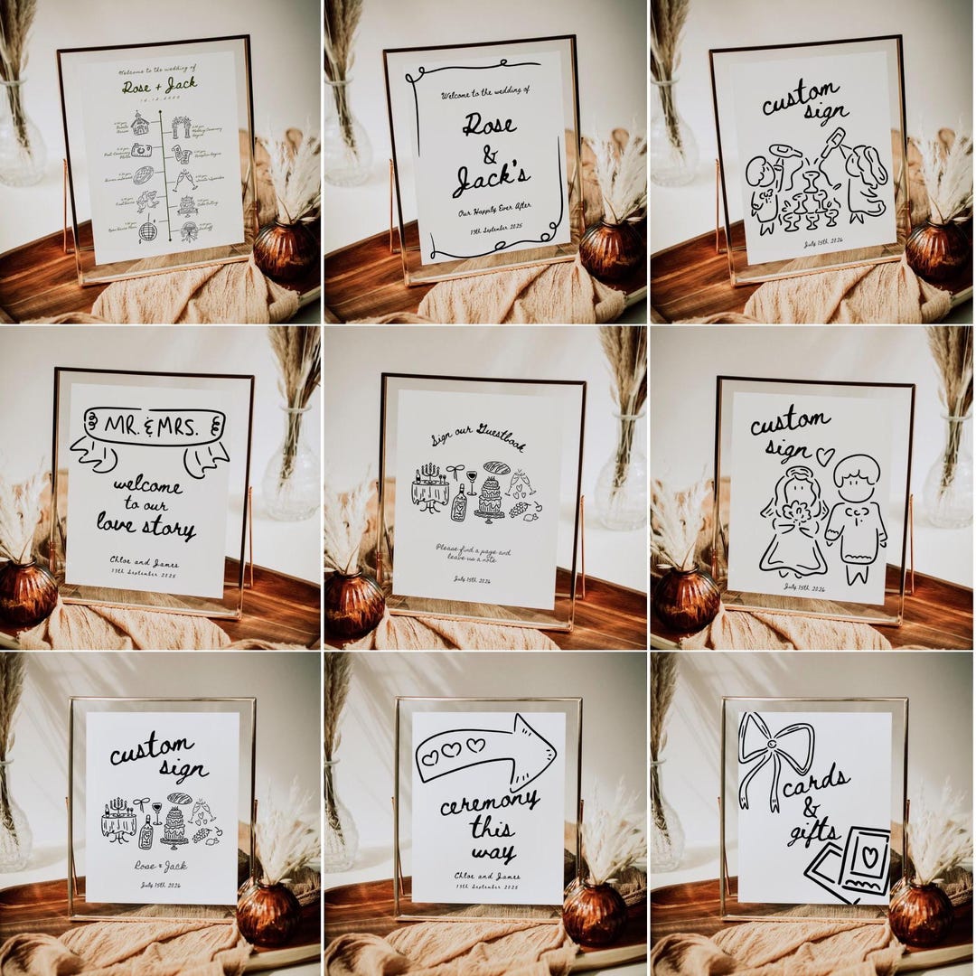 Editable Hand Drawn Wedding Table Sign Template, Whimsical Signs for ...