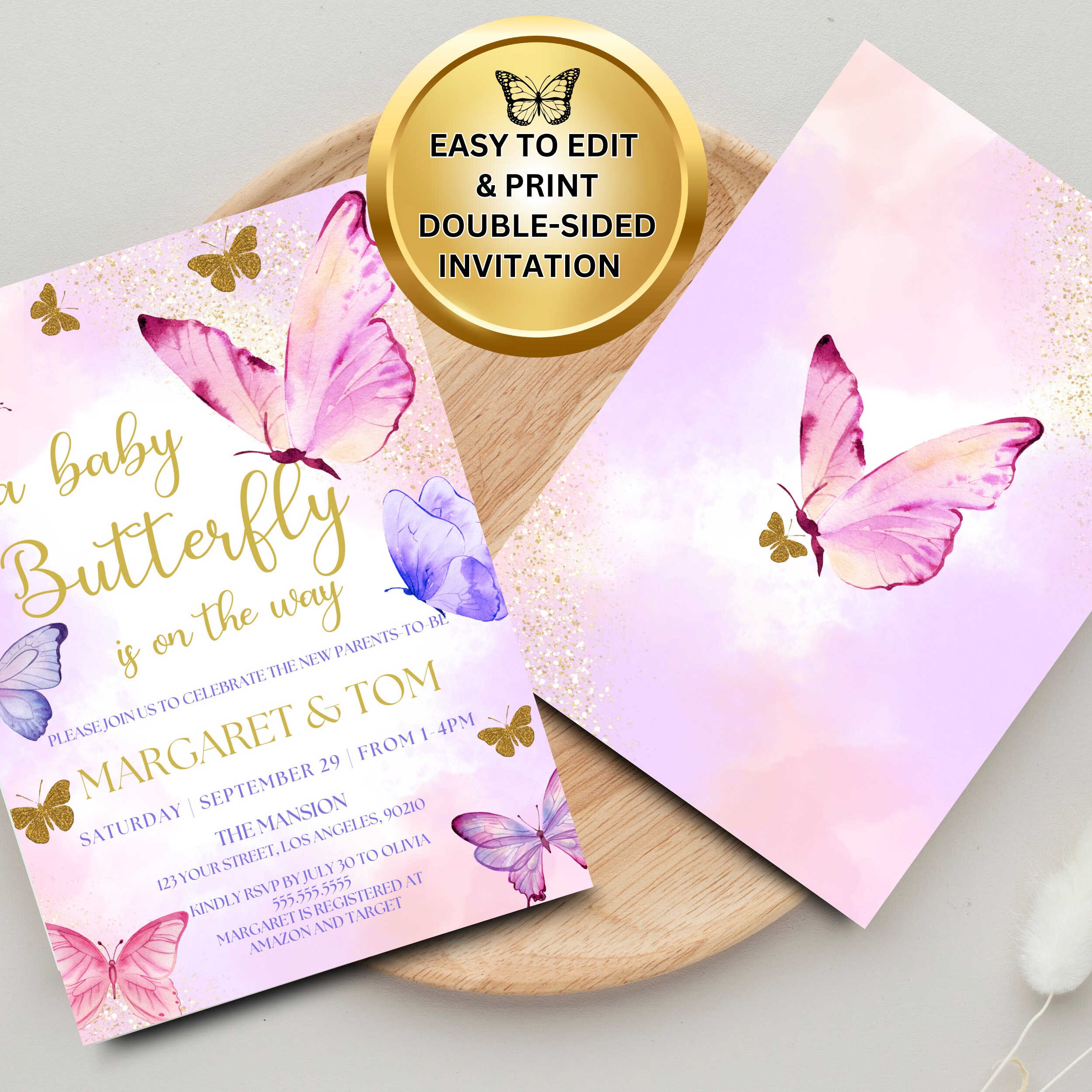 Editable Butterfly Baby Shower Invitation Bundle (canva Template) - Etsy