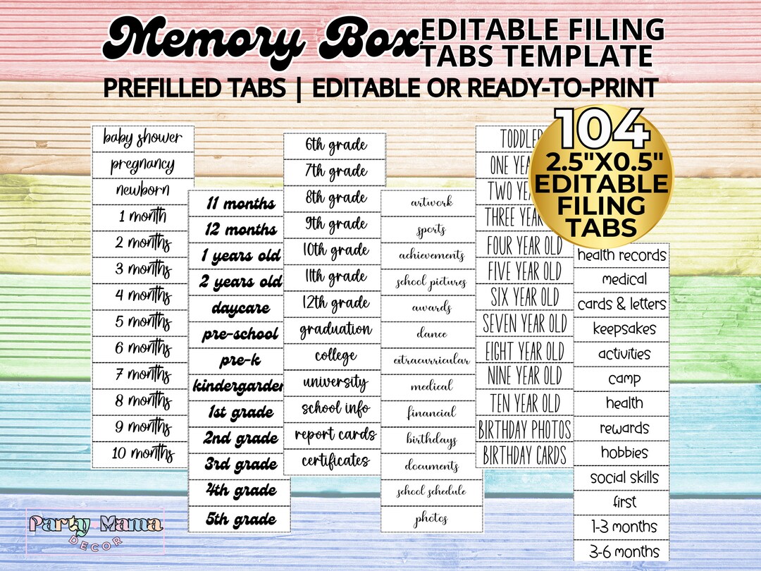 Milestone Tote Label Template, Editable Memory Box Filing System ...