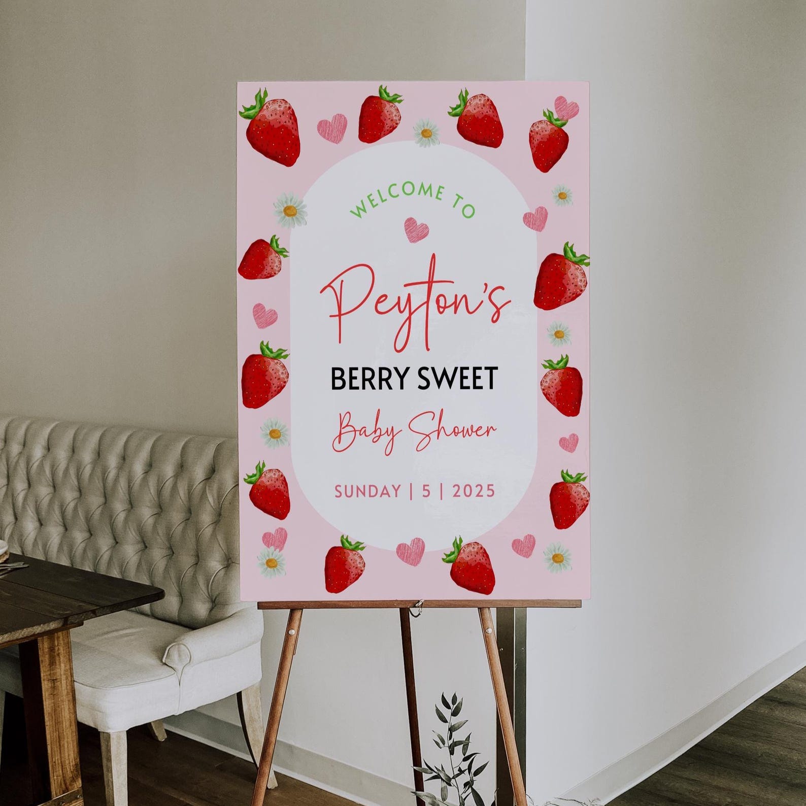 Editable Strawberry Welcome Sign Template | Berry Sweet Poster | Canva ...