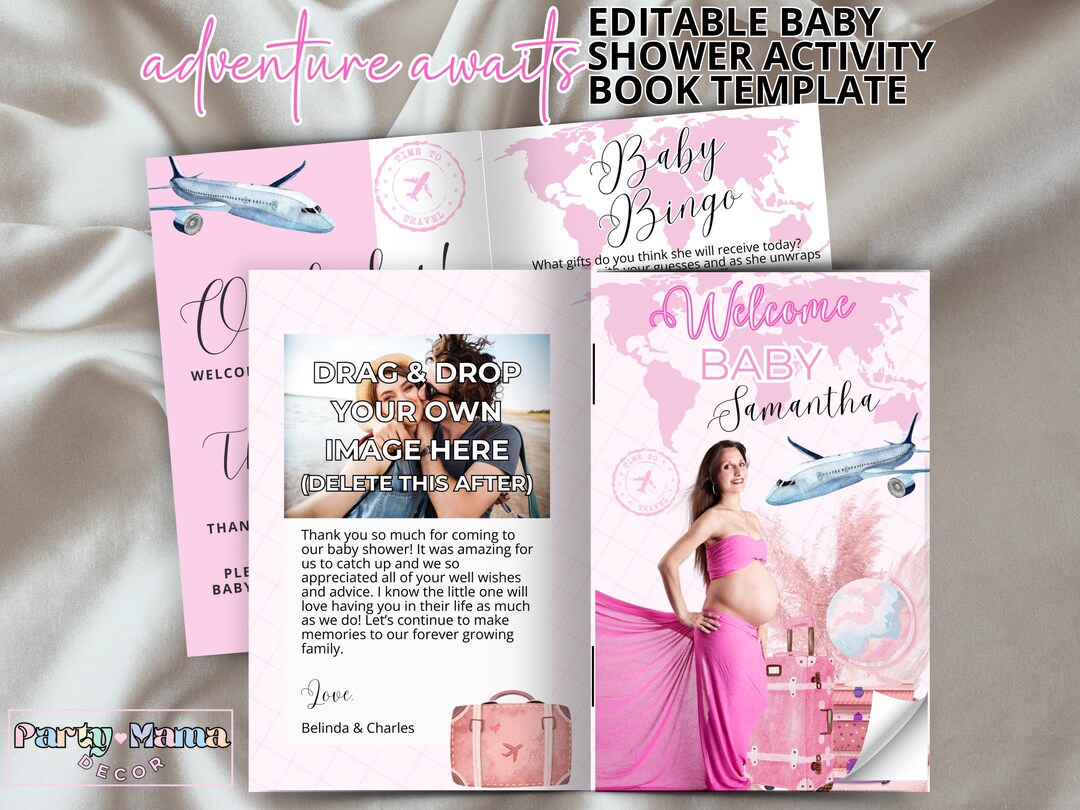 Editable Pink Adventure Awaits Baby Shower Activity Book, Pink Airplane ...