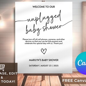 Unplugged Baby Shower Welcome Sign Template, Editable Modern Unplugged ...
