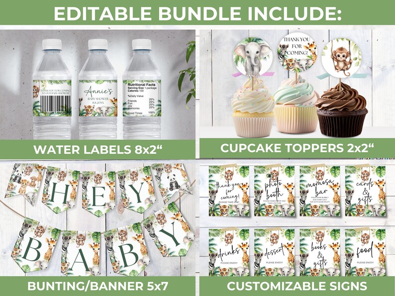 Safari Baby Shower Bundle, Jungle Animals, Editable Party Decor ...