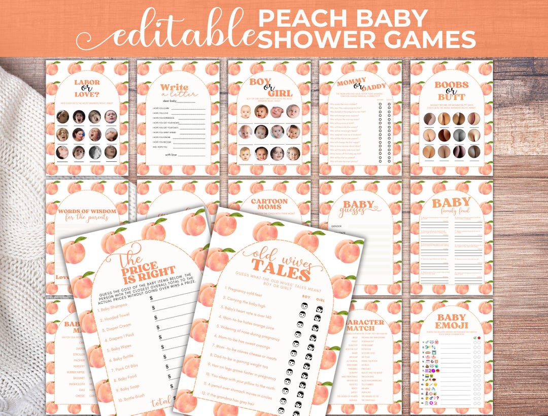 Sweet Peach Baby Shower Games Bundle, Editable Peach Games Set, Peach Party Games, Sweet Little ...