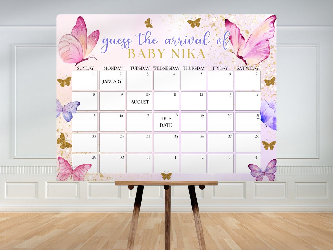 Butterfly Due Date Calender Template, Editable Butterflies Prediction ...