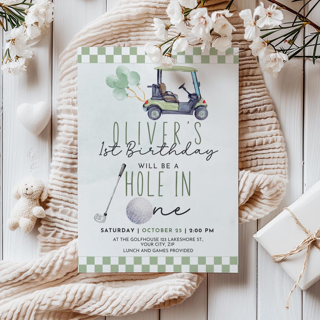 EDITABLE Golf 1st Birthday Invitation Template, Hole in One First ...