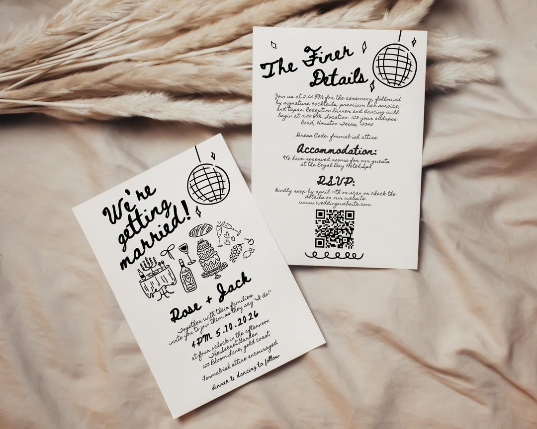 Hand Drawn Wedding Invitation Template, Unique Scribble Illustrations ...