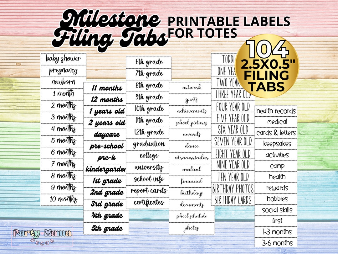 Memory Box Filing Tote Label Printable, Milestone Box Filing System ...