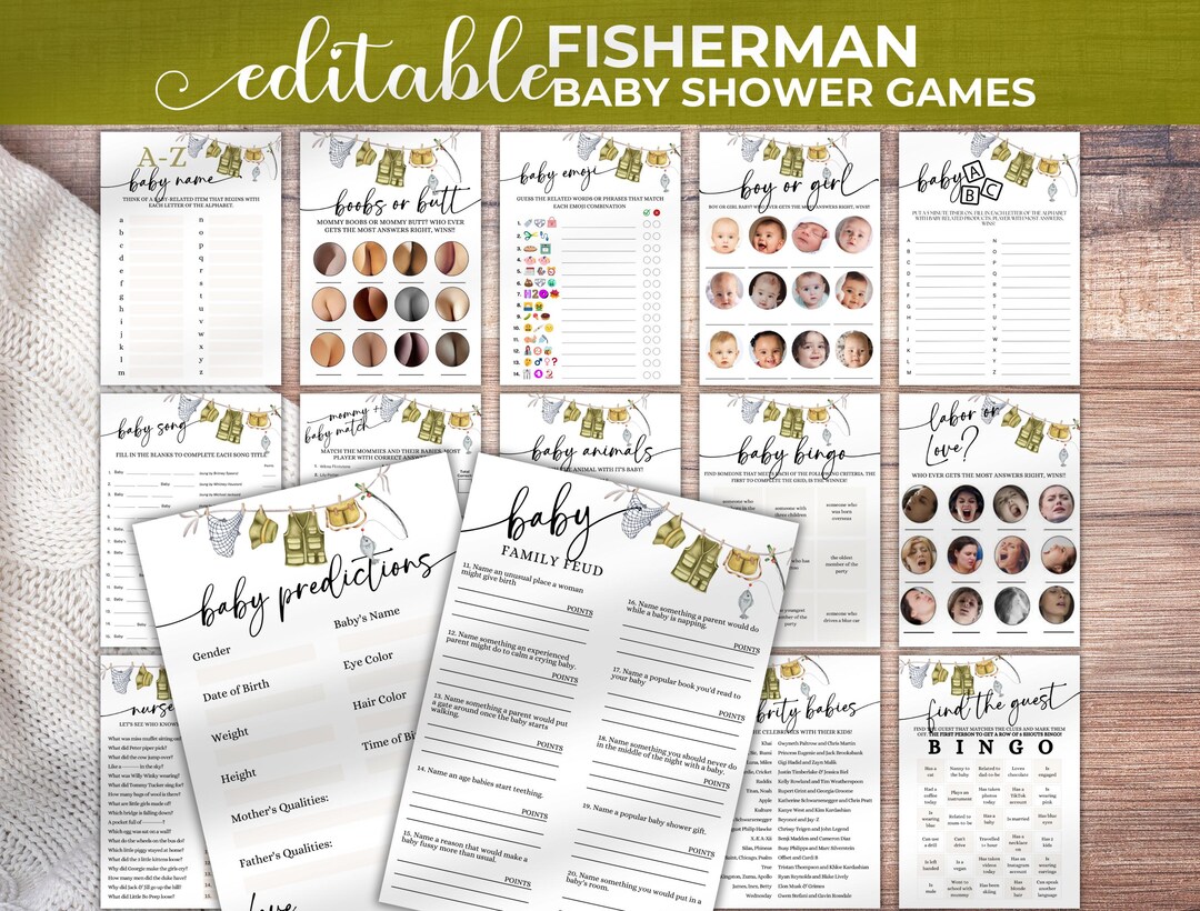 Little Fisherman Baby Shower Games Bundle | Editable Boy Fishing Baby ...