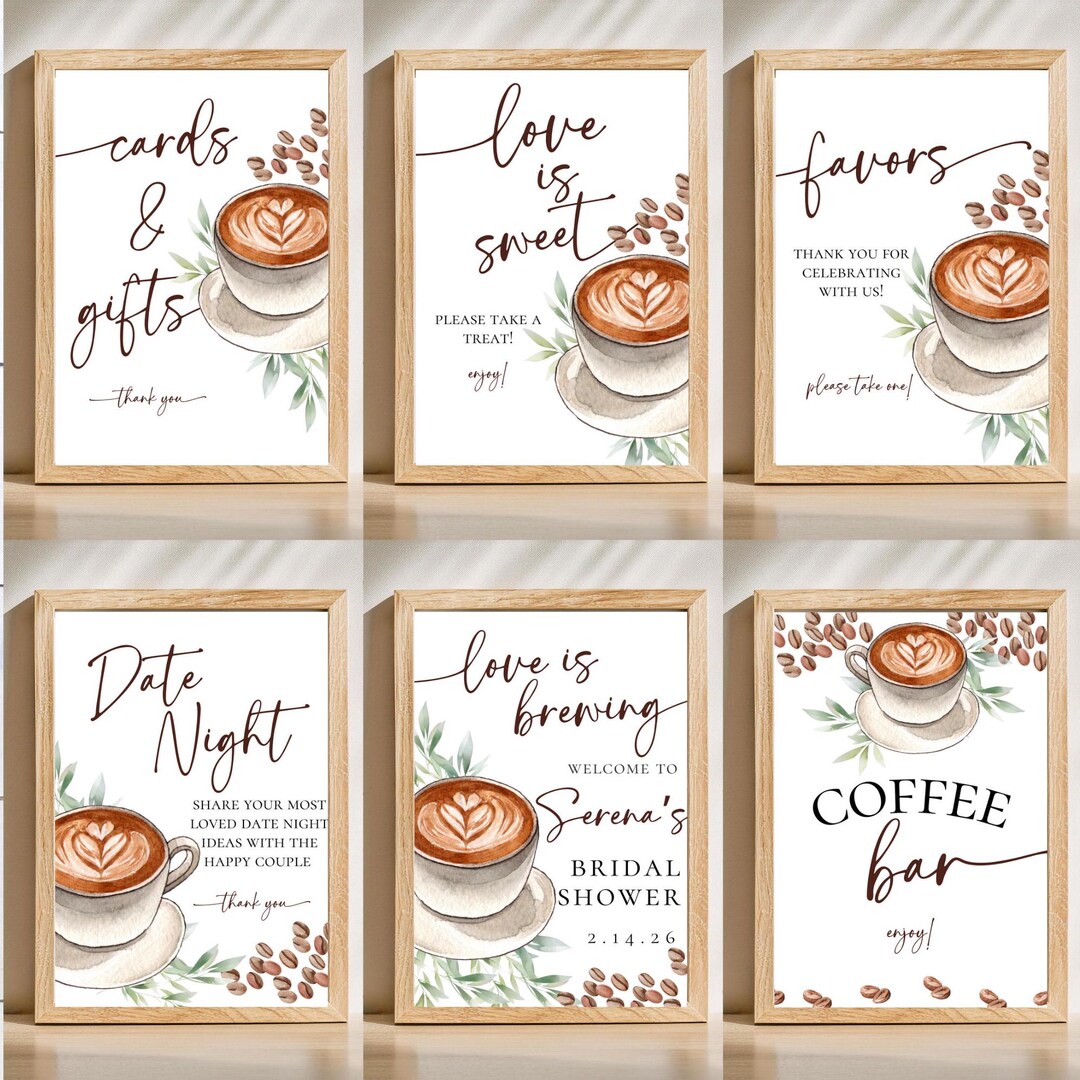 Coffee Table Signs Template, Editable Custom Coffee Bean Bridal Shower ...