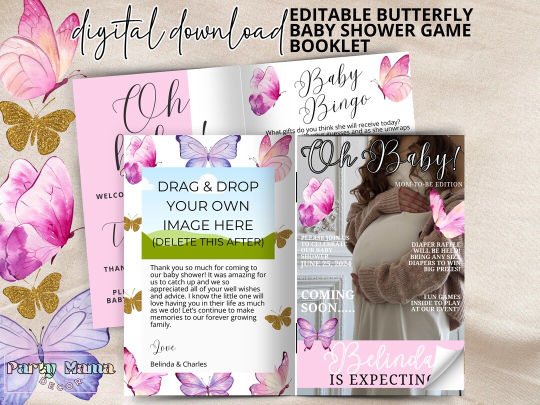 Butterflies Baby Shower Game Booklet Template, Editable Butterflies ...
