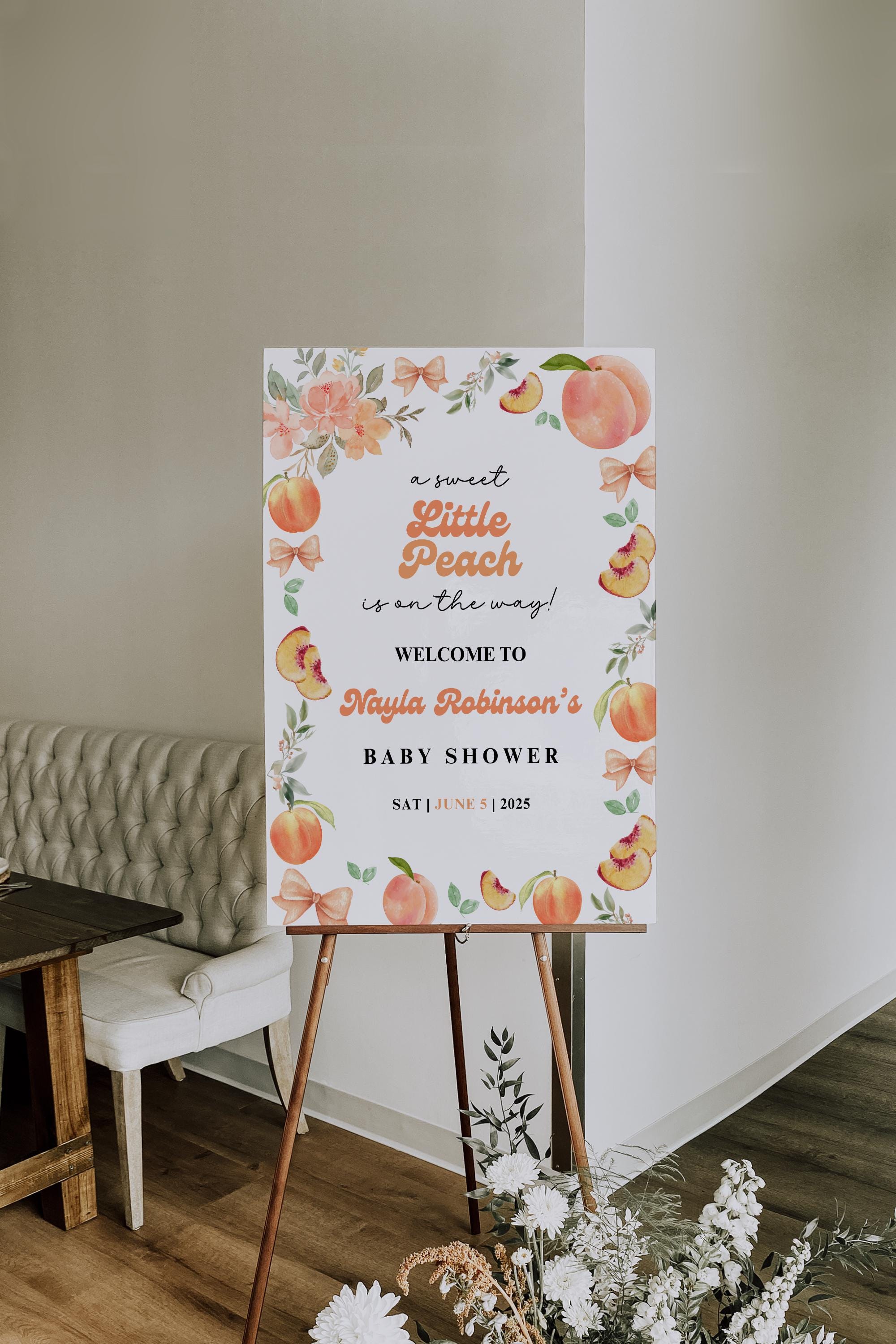 Sweet Peach Baby Shower Welcome Sign Template | Editable Poster ...