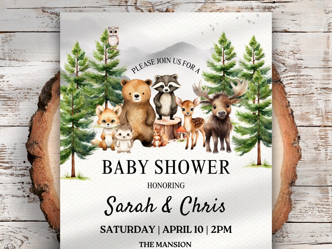 Woodland Baby Animals Invitation, Editable Woodland Baby Boy Shower ...