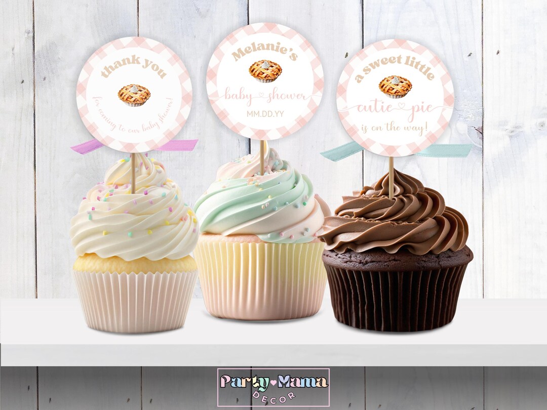 Pink Cutie Pie Party Favor Template, Editable Pink Gingham Cupcake ...
