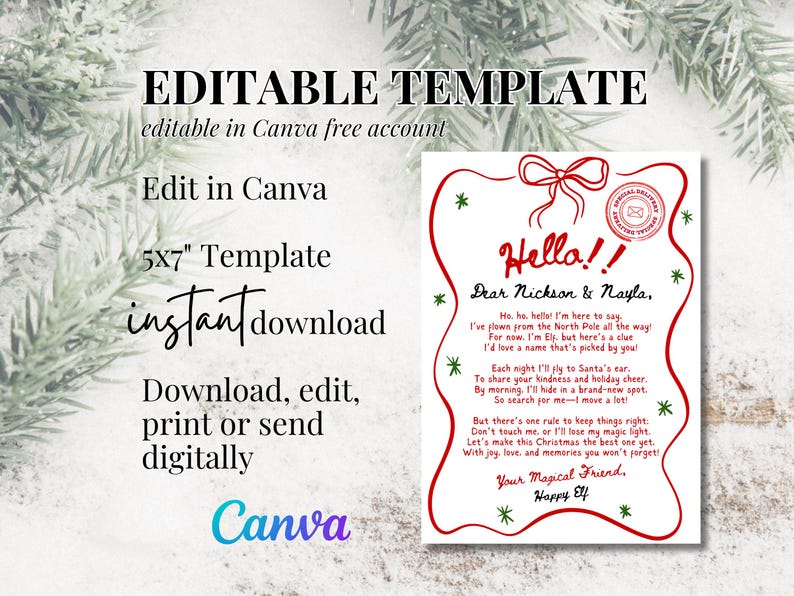 Editable Elf Hello + Goodbye Letter Template Set (printable) - Etsy
